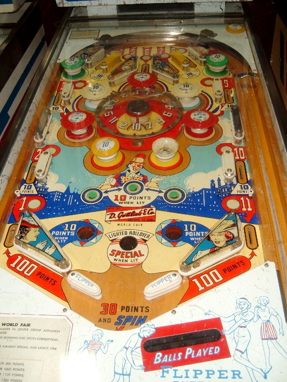 Gottlieb World Fair 1964 coin operated pinball wedgehead game